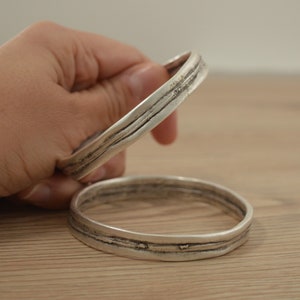 Antique Silver THICK Bangle Cuff, Hammered Stacking Bracelet, Bohemian ...