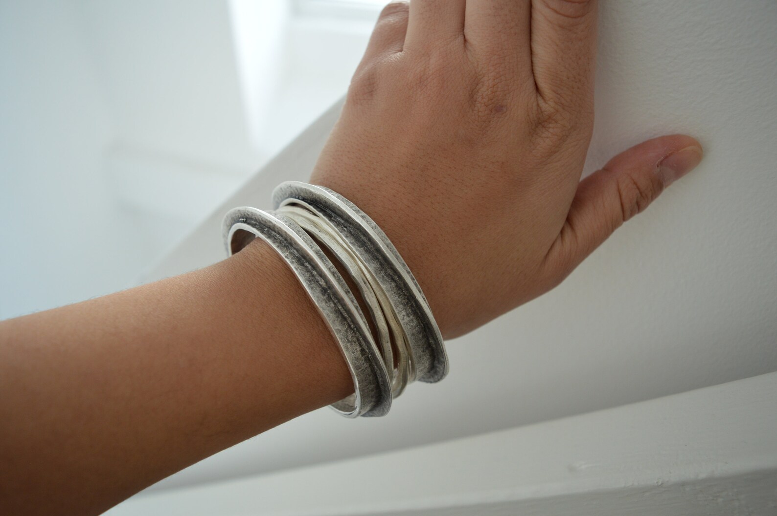 Antique Silver SCREW Bangle Cuff Hammered Stacking Bracelet - Etsy UK