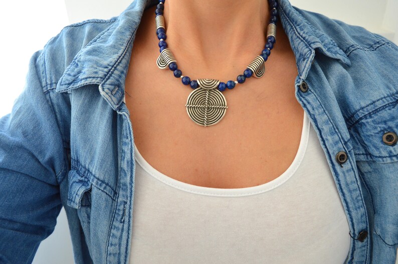Ancient Greek Meander Symbol & Lapis Lazuli Beaded Necklace - Etsy UK