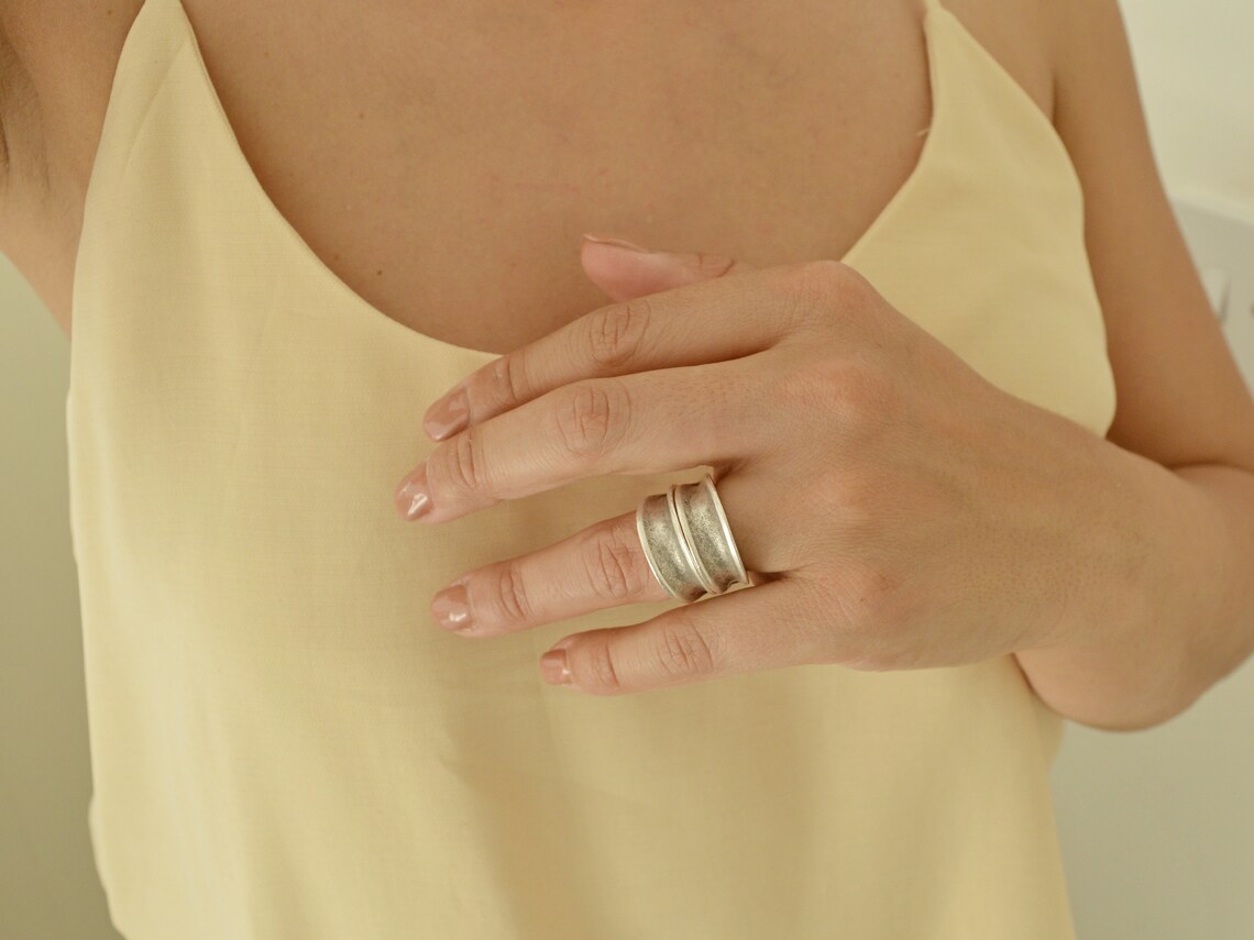 Antique Silver CURVED Line Ring Geometric Minimalist - Etsy UK