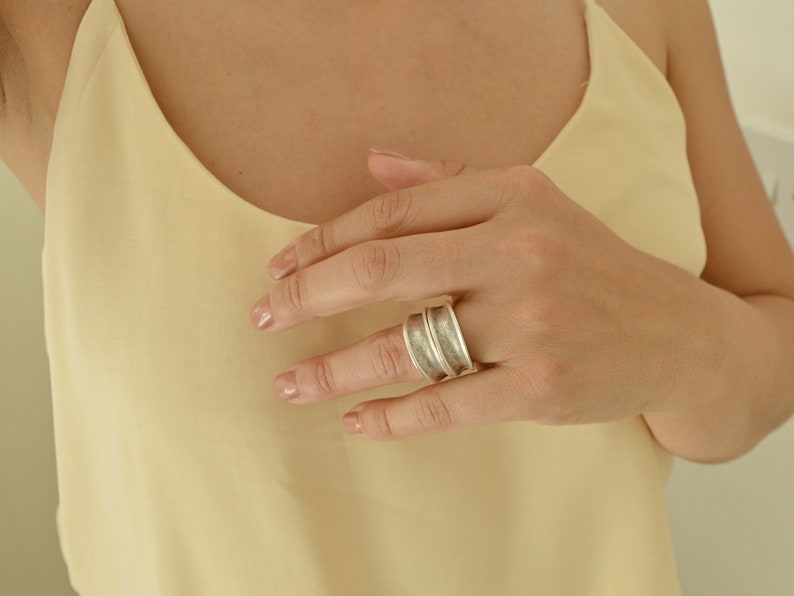 Antique Silver CURVED Line Ring Geometric Minimalist - Etsy UK