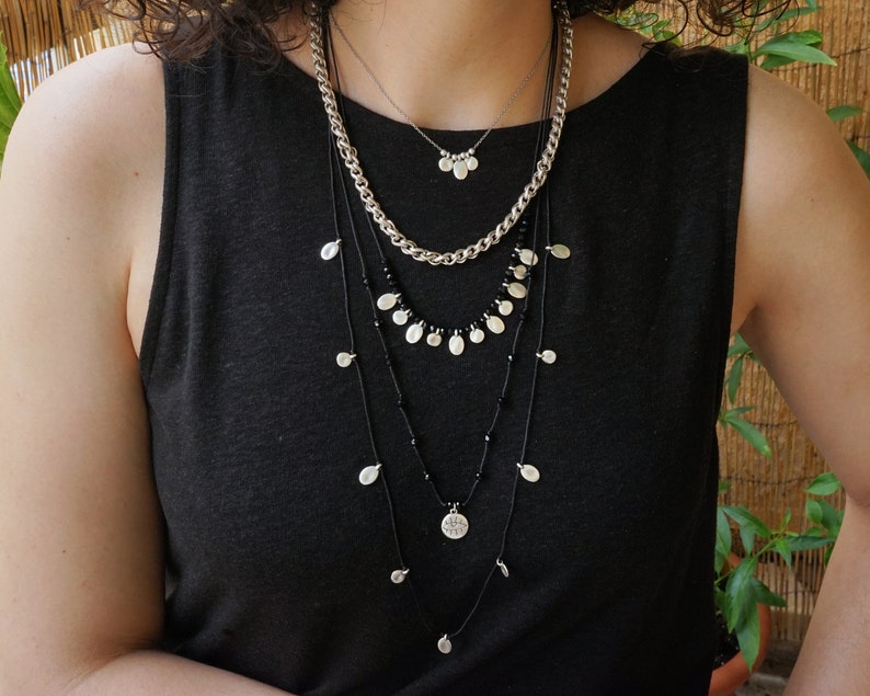 SET of THREE Silver & Black Hammered Coin Necklaces Charm - Etsy UK