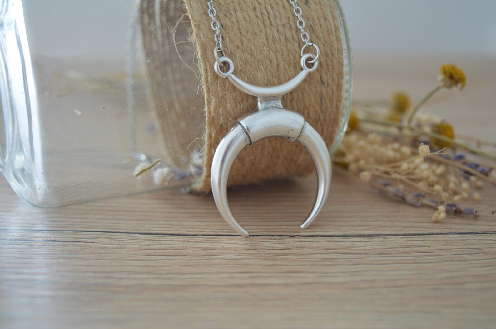 Silver HORN Bone/ MOON/ Crescent Necklace Jewelry Large - Etsy