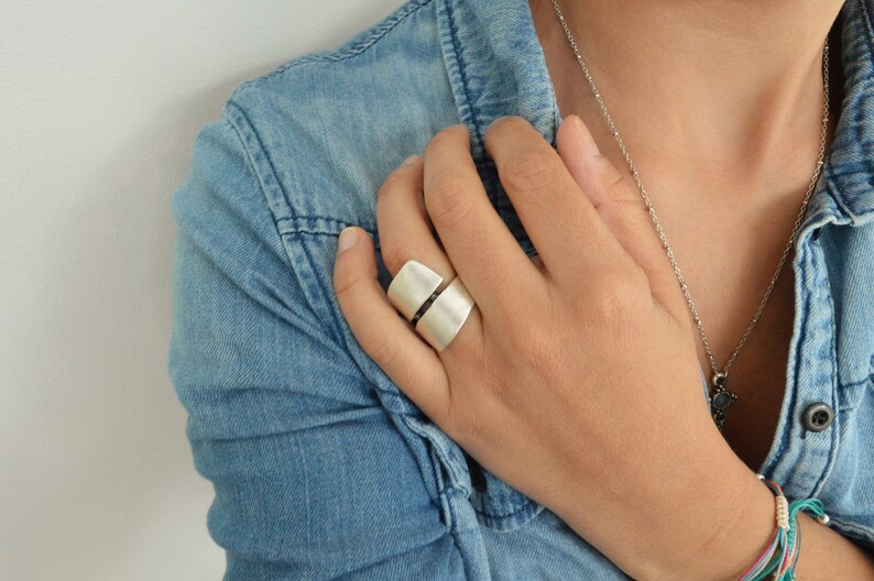 Silver two carved parallel lines Ring Unique abstract ring | Etsy