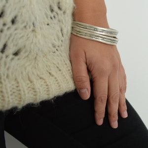 Antique Silver THICK Bangle Cuff, Hammered Stacking Bracelet, Bohemian ...