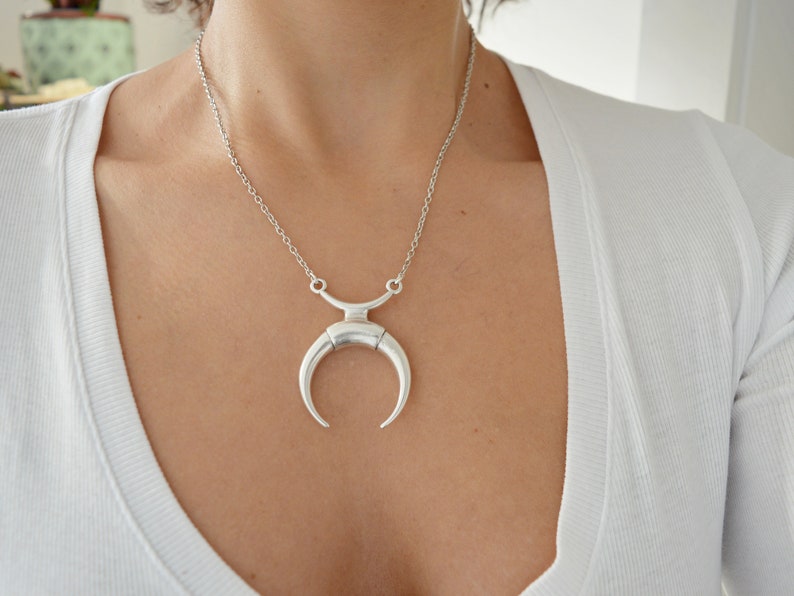 Silver HORN Bone/ MOON/ Crescent Necklace Jewelry Large | Etsy