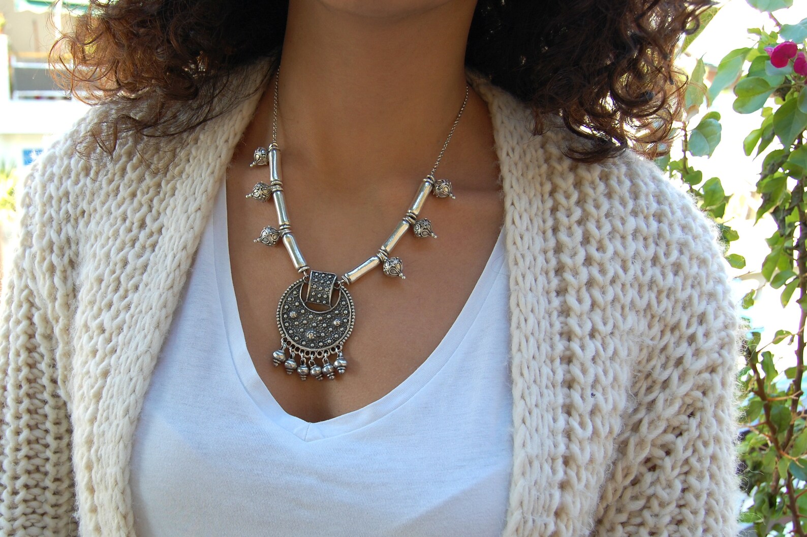 Antique Silver Moroccan Berber Shield Necklace Boho Gypsy | Etsy UK