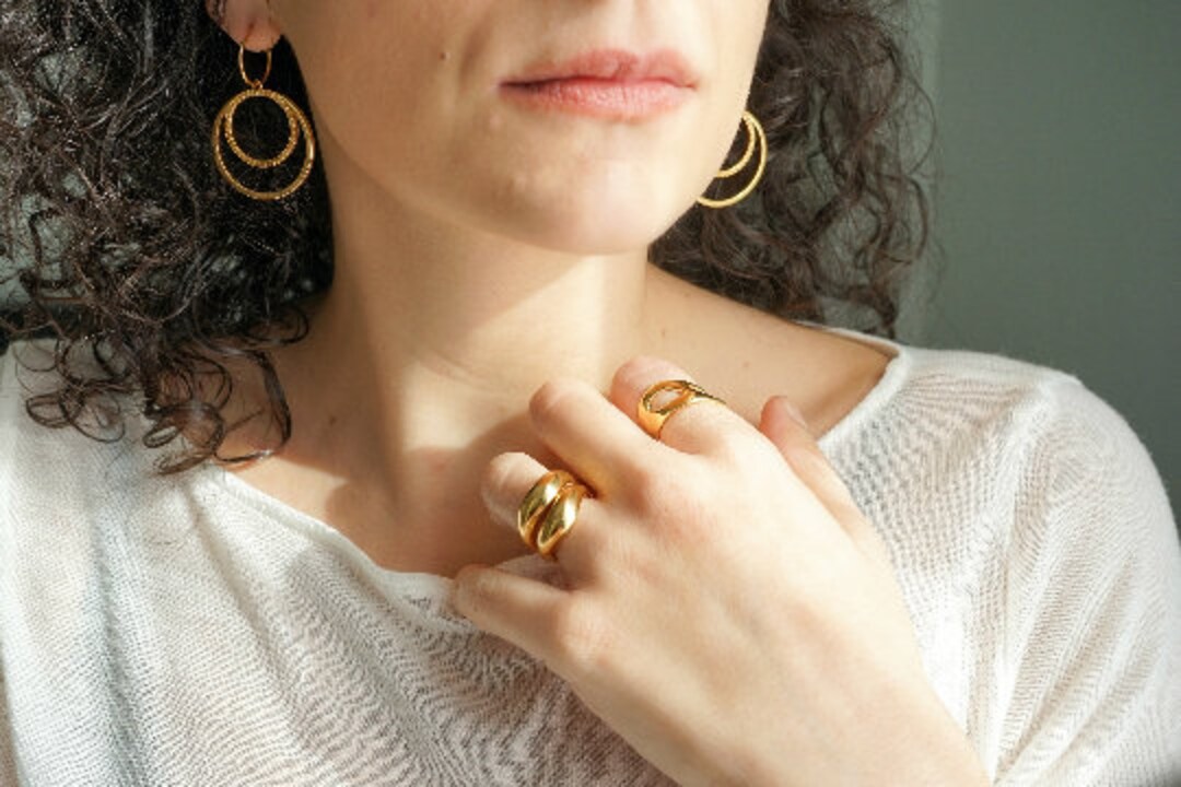 Unique Gold Soft Curve Ring, Organic Shape Adjustable Layer Gold Ring ...
