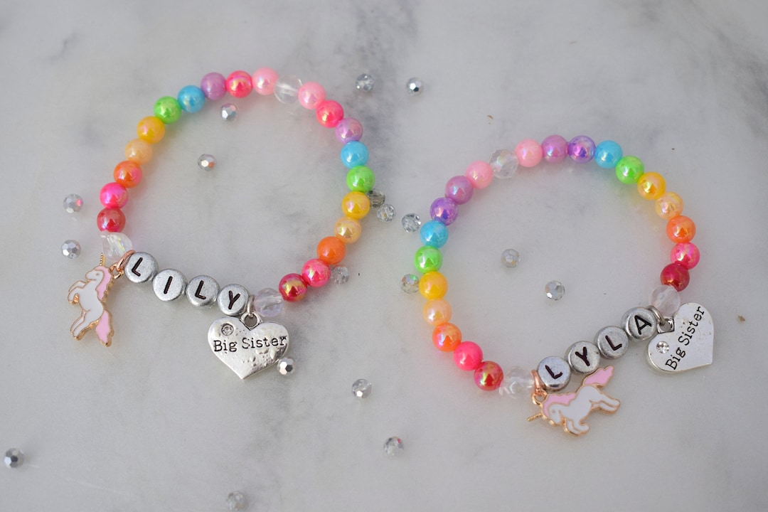 Little Girl Personalised Bracelet , Girl Beads Gift, Rainbow Bracelet ...