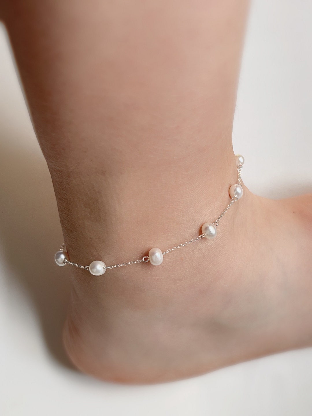 Silver Freshwater Pearl Anklet Natural Pearl Simple Anklet - Etsy