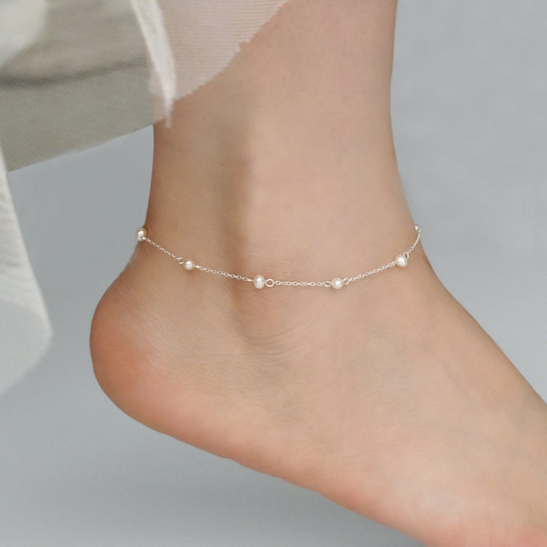 Silver Freshwater Pearl Anklet Natural Pearl Simple Anklet - Etsy