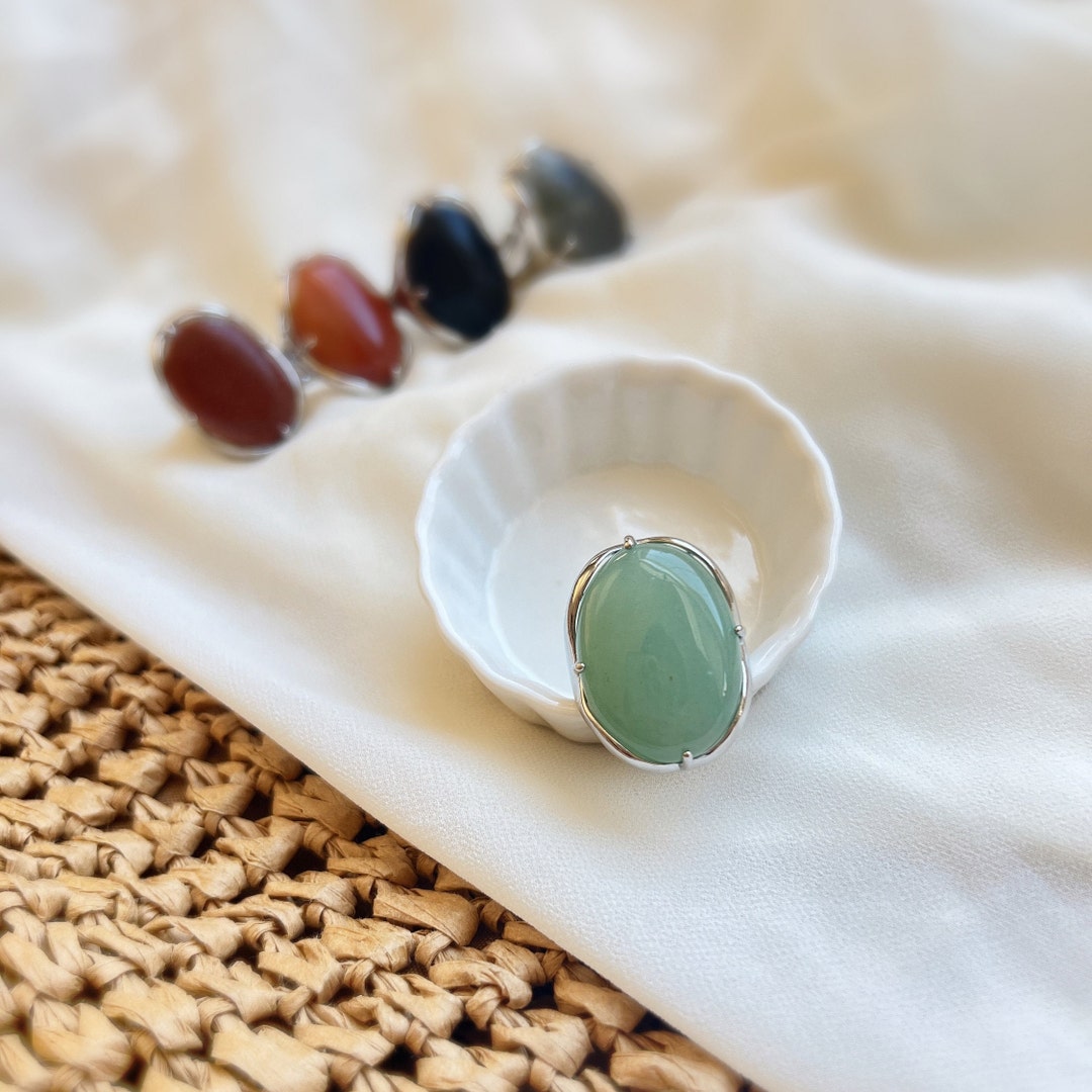 Boho Style Big Natural Stone Ring Large Oval Ring Big - Etsy