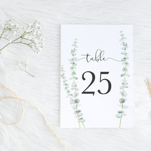 A5 Table Numbers With Eucalyptus Greenery Foliage DIY - Etsy