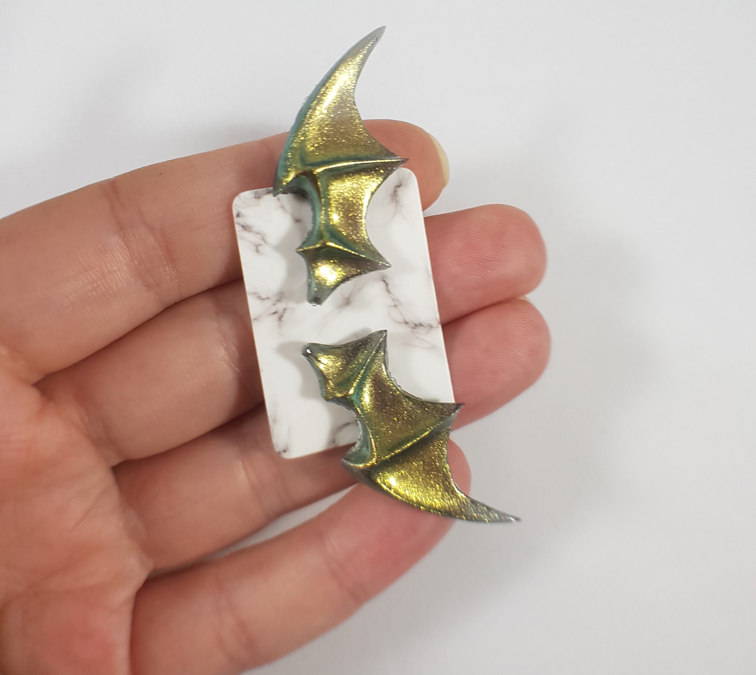 Bat Wings Stud Earrings / Green Bat Wings / Demon Wings / - Etsy