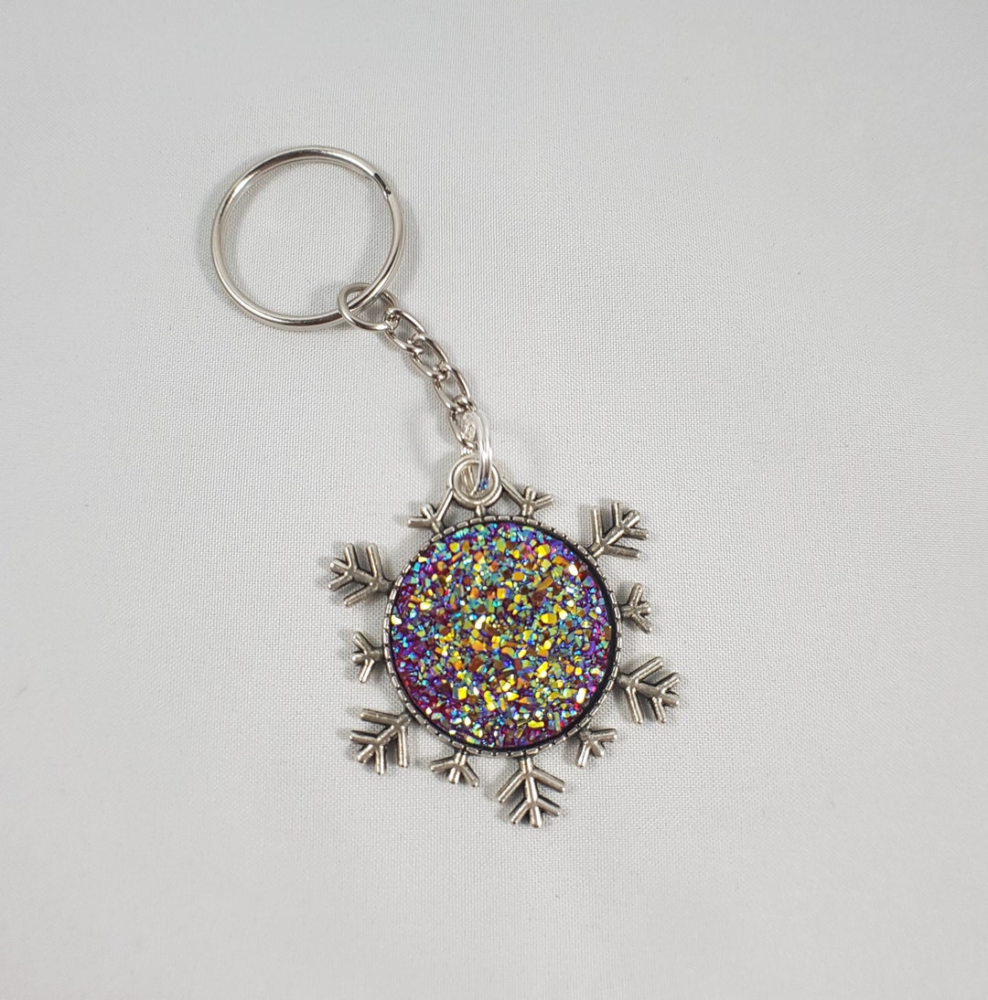 Snowflake Druzy Keychain / Holographic Snowflake Keychain / Winter ...