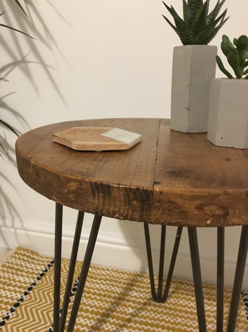 Rustic Wooden Round Side Table End Table Made From Reclaimed | Etsy