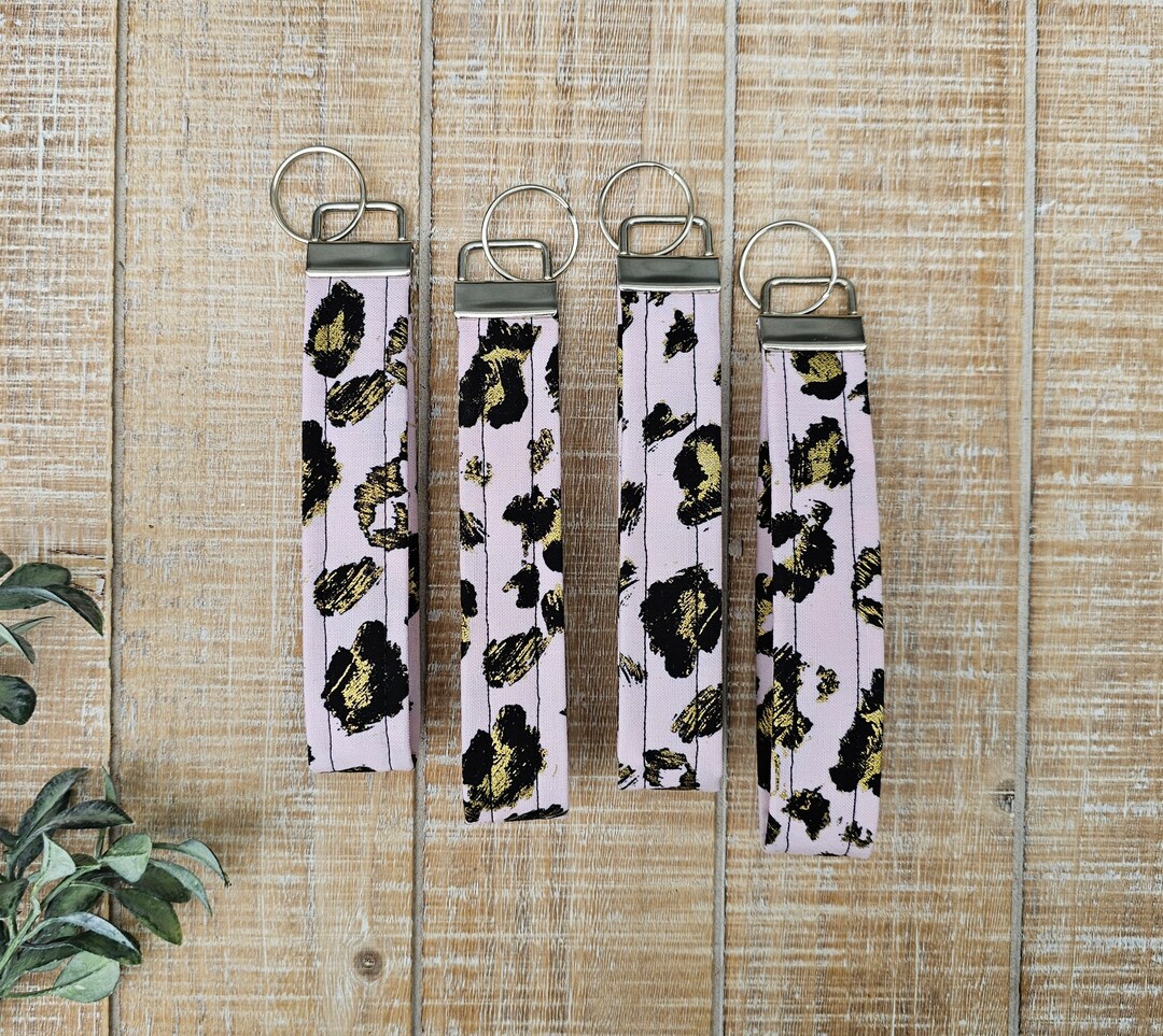Leopard Key Fob Pink and Gold Leopard Print Keychain Keyfob Small Gift ...