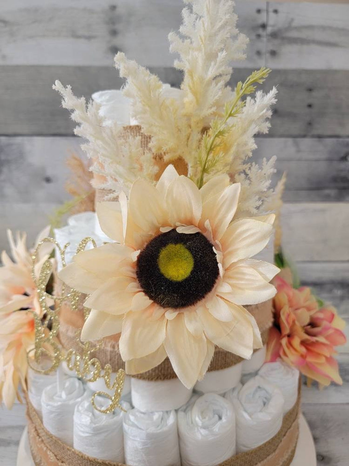 Diaper Cake Floral Diaper Cake Boho Baby Shower Sun - Etsy