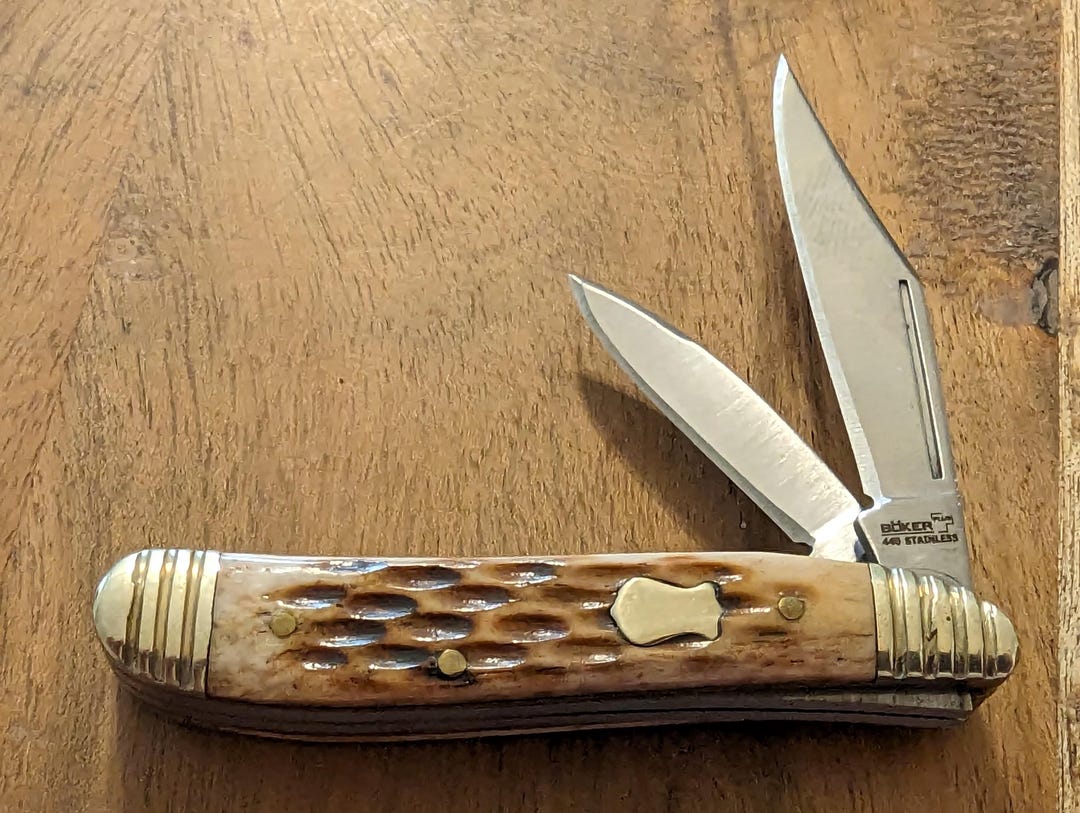Boker Plus Serpentine Bone Handle Jack Knife With Fluted Bolsters - Etsy