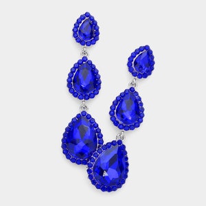 Triple Teardrop Stone Dangle Earrings, Cluster Earring, Evening ...