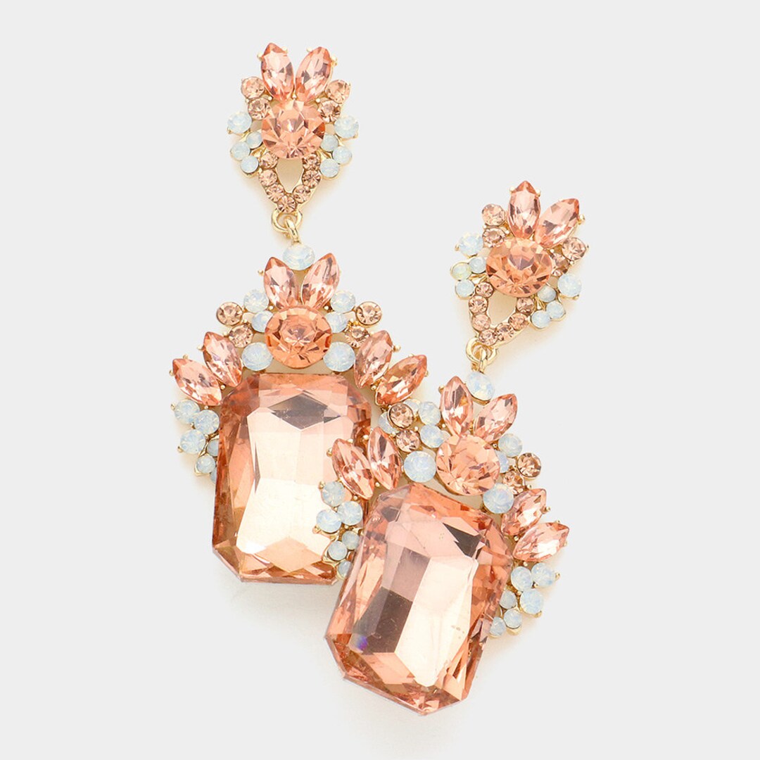 Peach Stone Cut Earrings, Peach Cluster Earring, Peach Evening ...