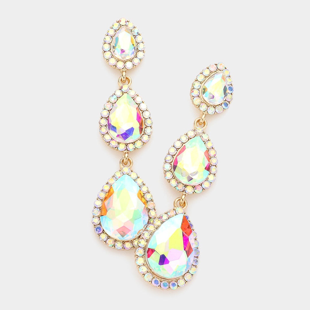 Triple Teardrop Stone Dangle Earrings, Cluster Earring, Evening ...
