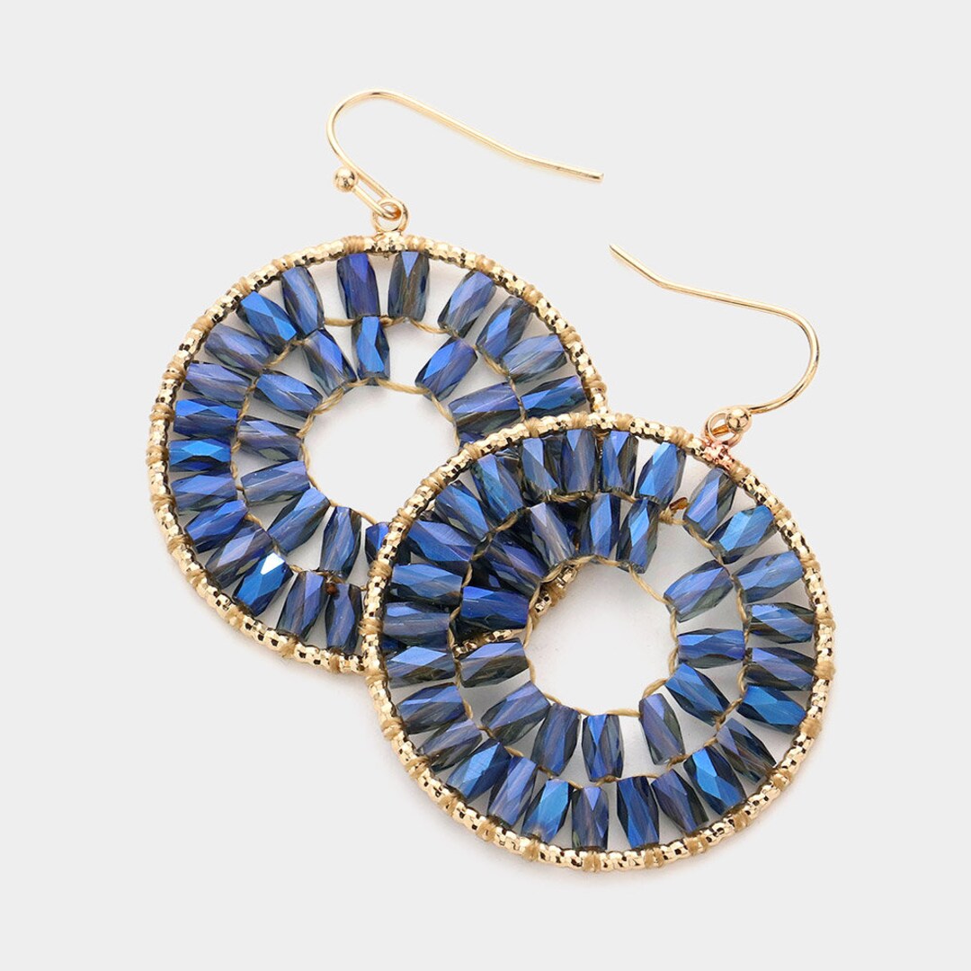 Navy Circle Earrings, Navy Gifts for Her, Navy Bead Earrings, Navy ...