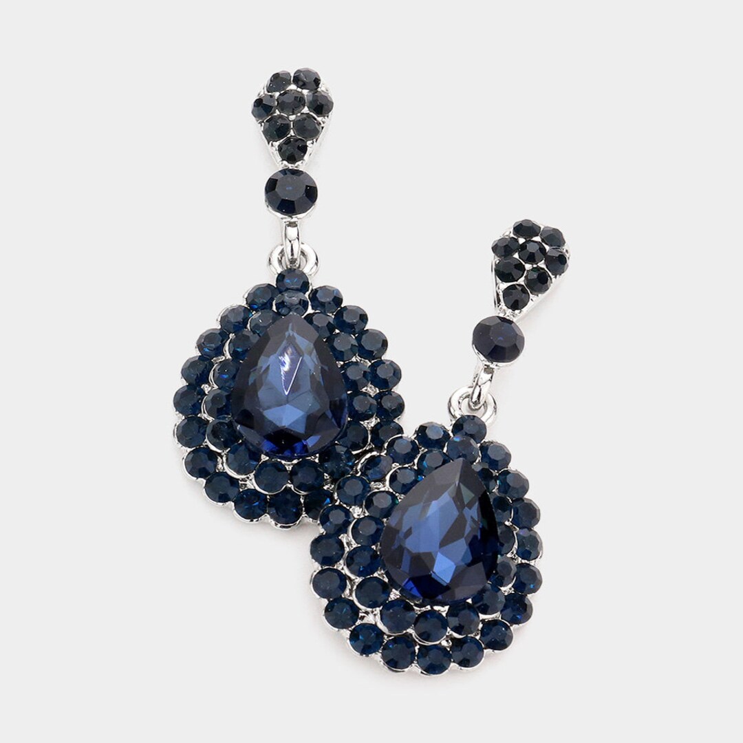Navy Rhinestone Teardrop Earrings, Navy Crystal Earrings, Navy ...