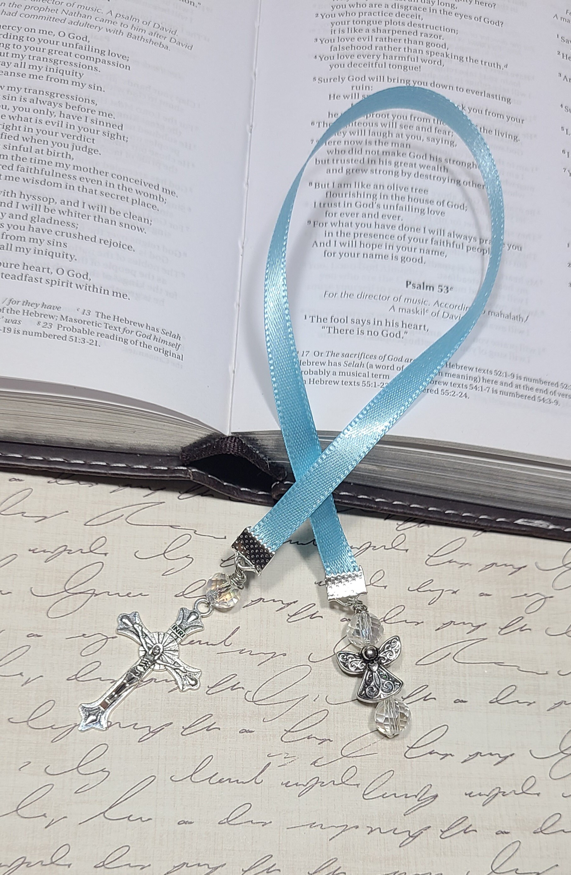 Blue Crucifix Bible Ribbon Bookmark, Ribbon Bookmark, Book Gift ...