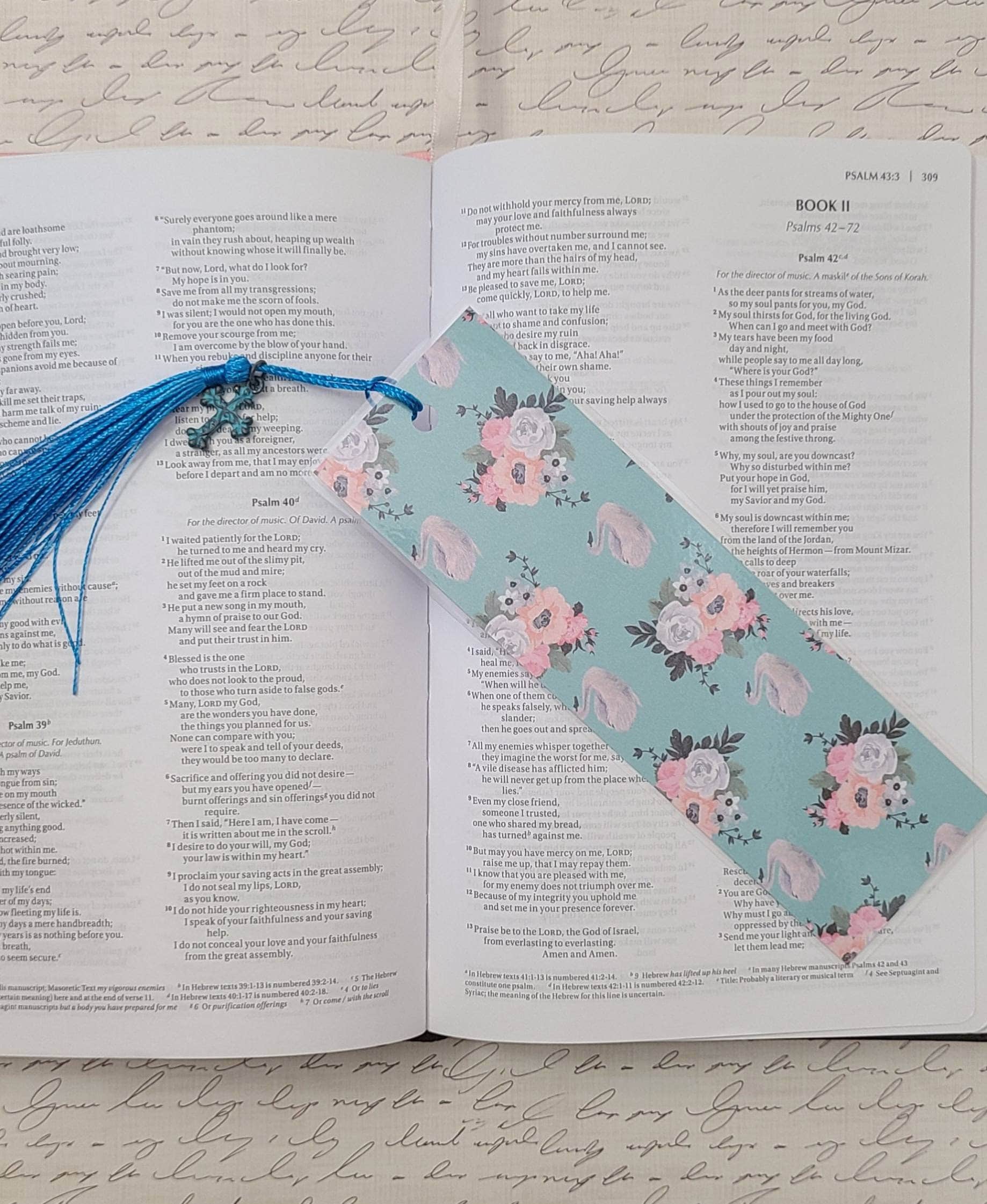 Blue Floral Bookmark Set Multi Ribbon Bible Bookmark Multi Page ...