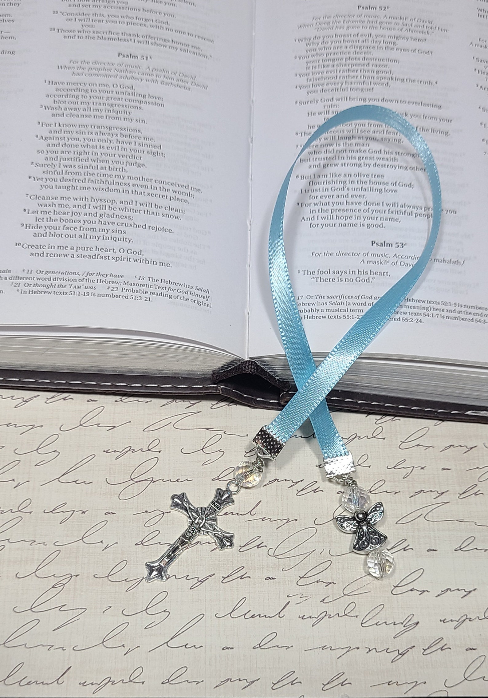 Blue Crucifix Bible Ribbon Bookmark, Ribbon Bookmark, Book Gift ...