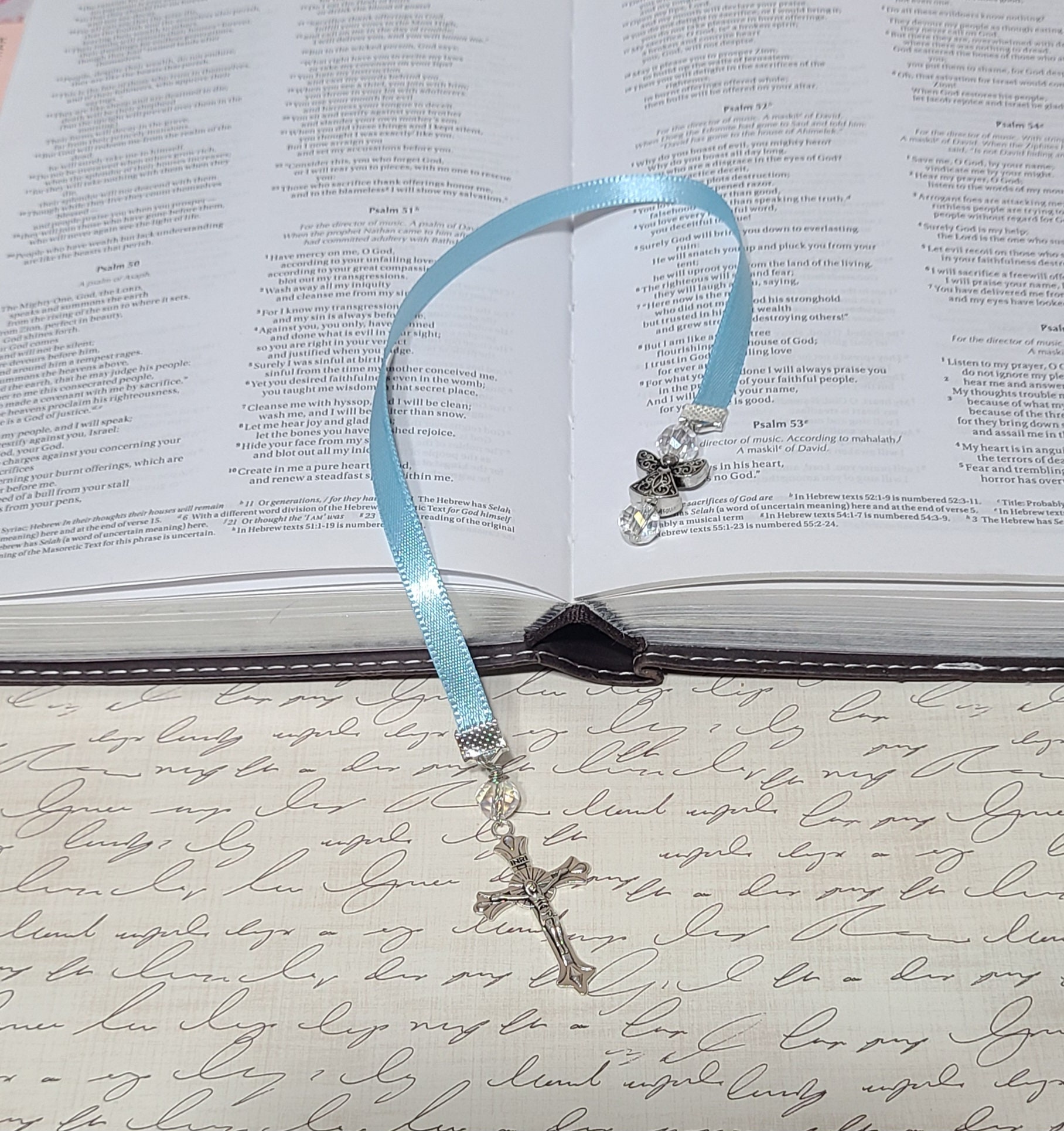 Blue Crucifix Bible Ribbon Bookmark, Ribbon Bookmark, Book Gift ...