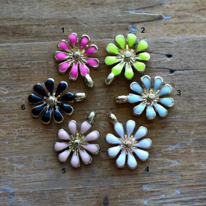 Enamel Flower Charm - Pick Your Color Charm 24K Gold Plated Brass Retro ...