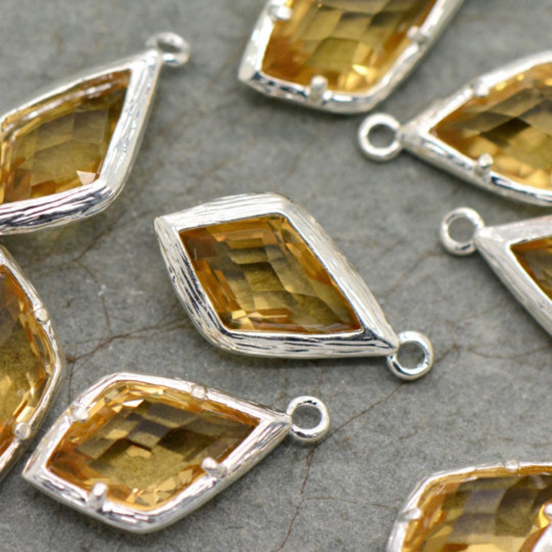 Diamond Jewel Charms LIGHT TOPAS Facettiertes Glas Sterling Silber ...