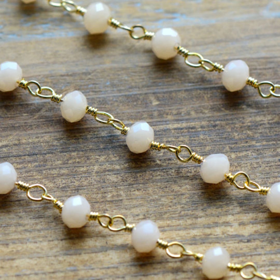 Peach Puff Glass Bead Chain Faceted 6mm Peach Beads on 24K Gold Plated ...