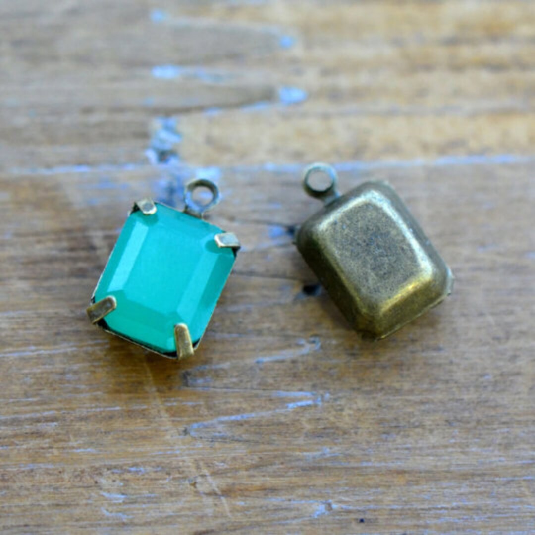 4 - DIY Small Rectangle Jewel Charms AQUA GREEN Drop Gem Rectangle ...