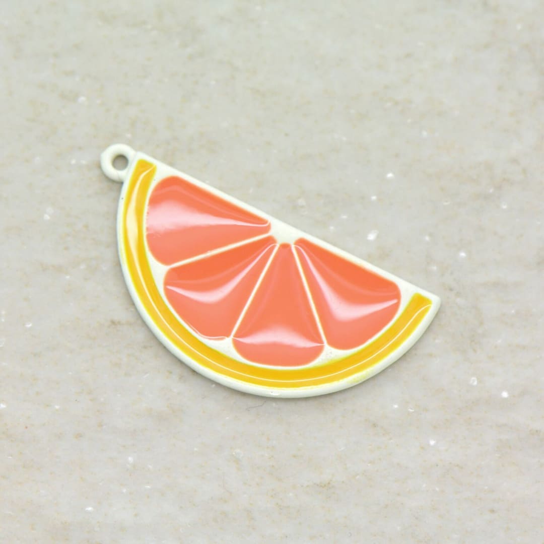 5 Large Orange Grapefruit Wedge Slice Charm Enamel Brass Vintage Style Pendant Charms Jewelry ...