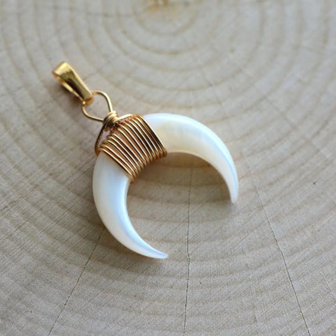 Seashell Wire Wrapped Crescent Pendant Charm 24k Gold Plated Bohemian ...