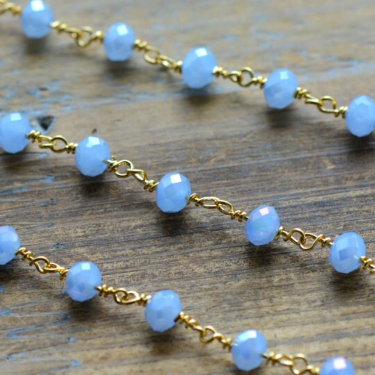 Blue Grey Glass Bead Chain Faceted 6mm Blue Beads on 24K Gold - Etsy