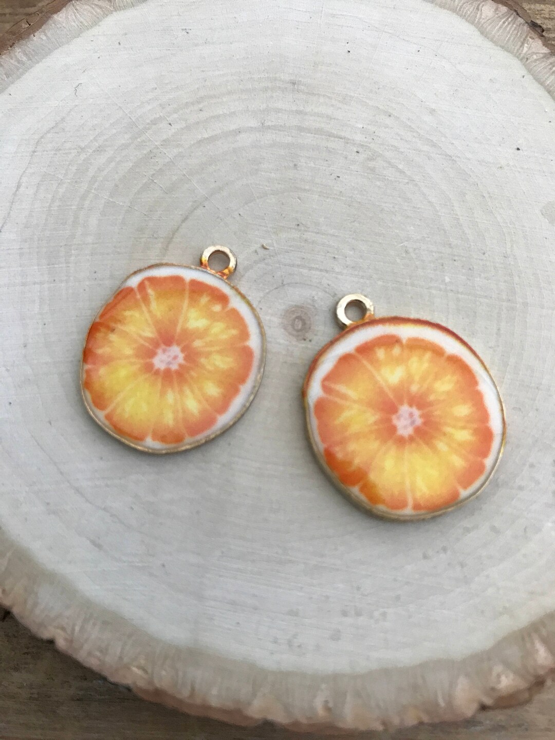 1 -orange Slice Charm - Enamel Gold Brass Vintage Style Pendant Charms ...