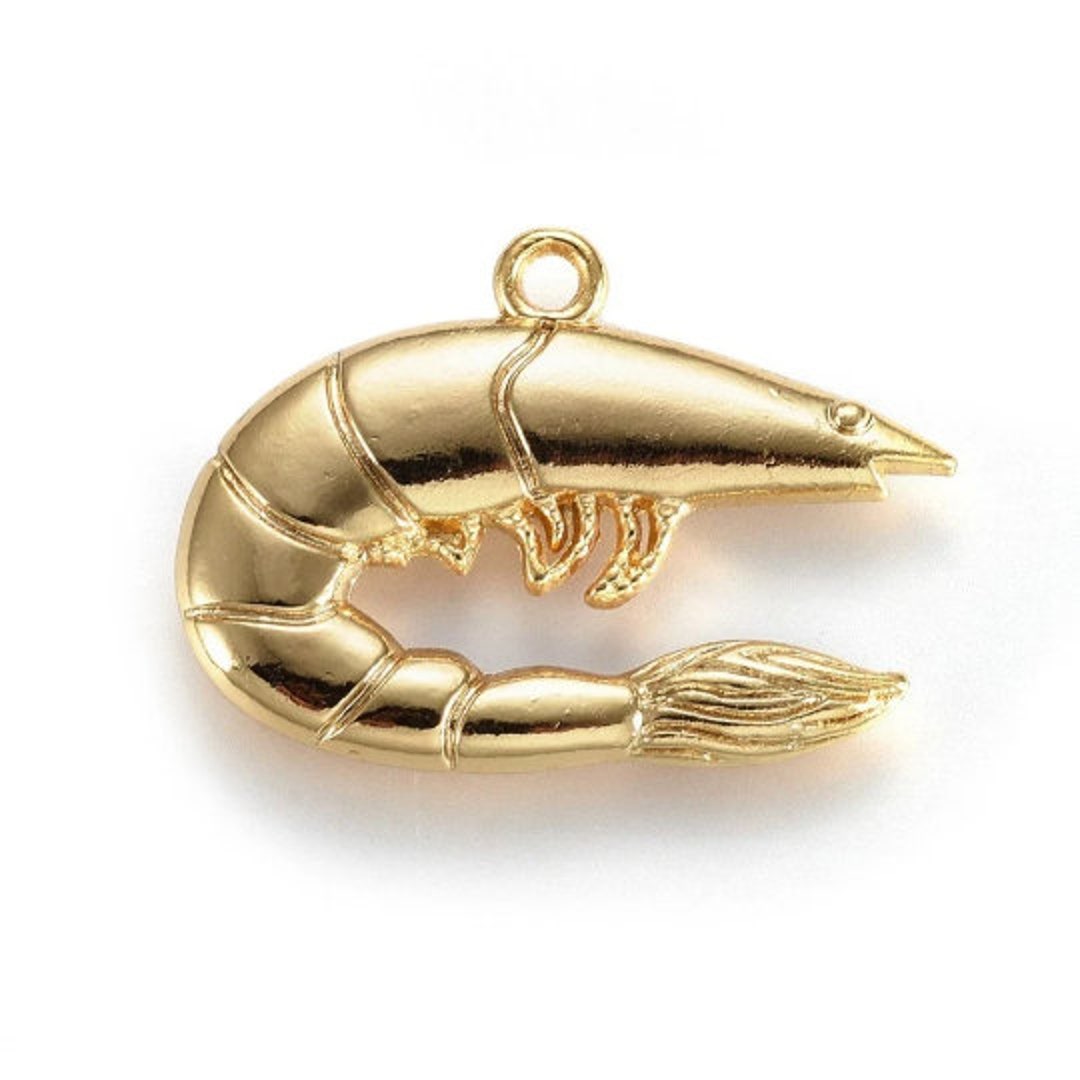 2 Seal Life Shrimp Charms 24k Gold Brass Tiny Minimal Sea Life Jewelry ...