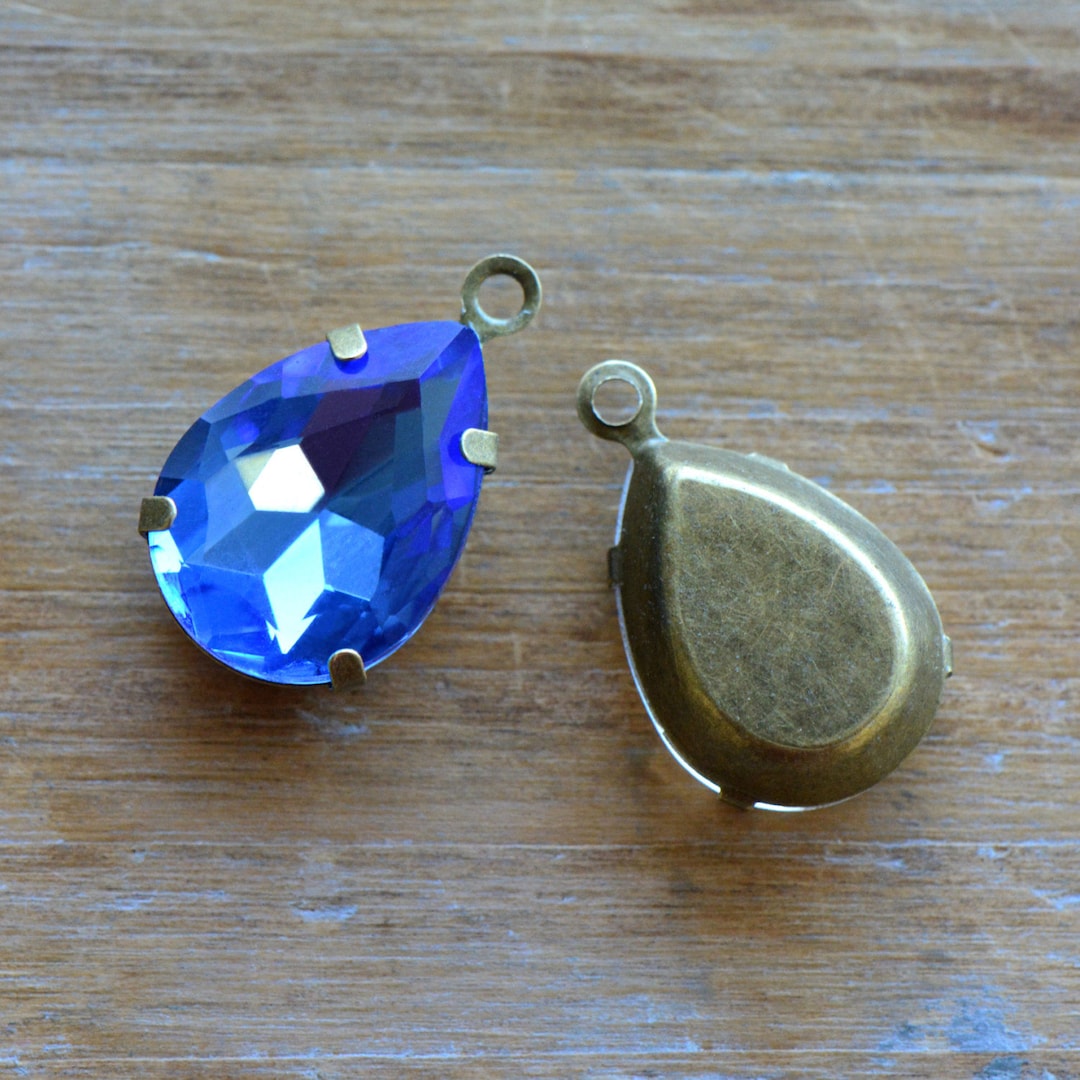 DIY 3- SAPPHIRE BLUE Crystal Tear Drop Gem Charm •gems Jewels •drop ...