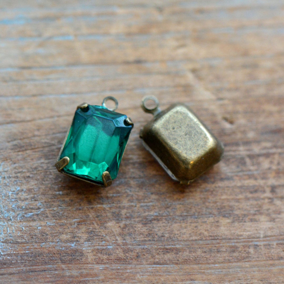DIY 1 - Small Rectangle Jewel Charm EMERALD GREEN Drop Gem Rectangle ...