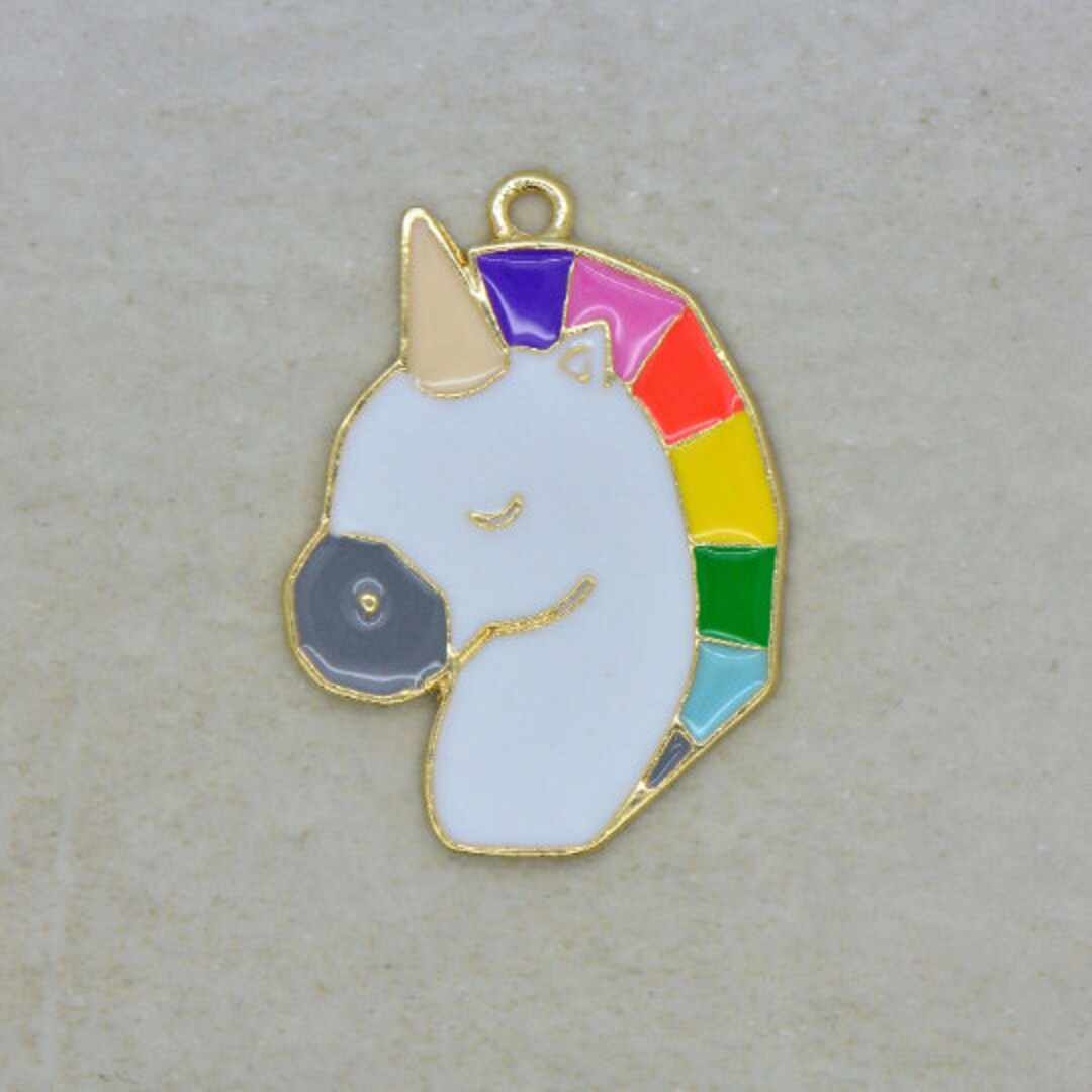1 - Rainbow Unicorn Charms White Enamel Gold Brass Vintage Style ...