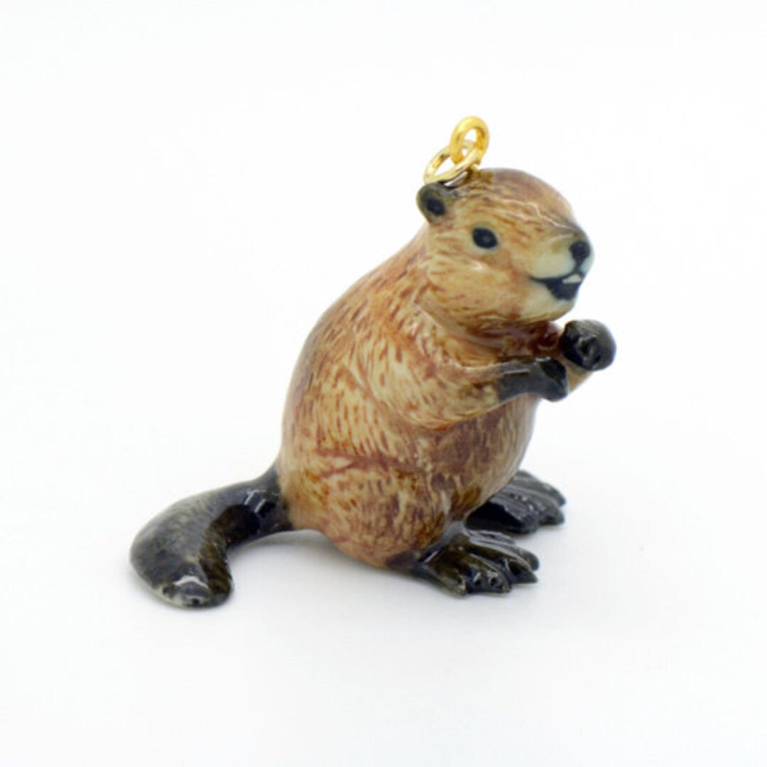 1 Porcelain Beaver Pendant Hand Painted Glaze Ceramic Animal Small ...