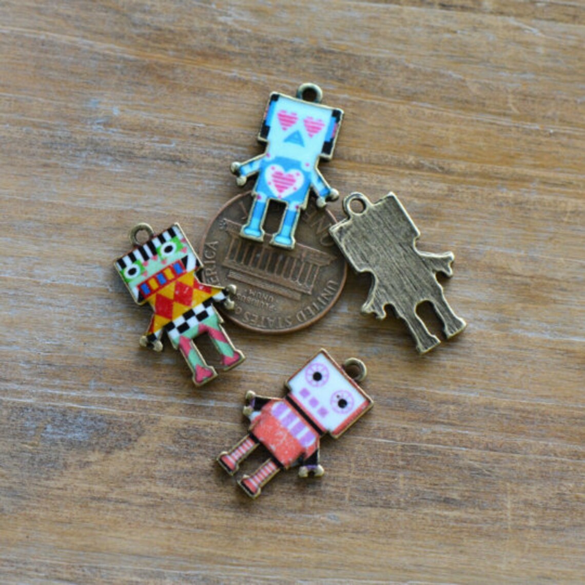 Enamel Robot Charm Pick Your Color Robot Charm Antique | Etsy