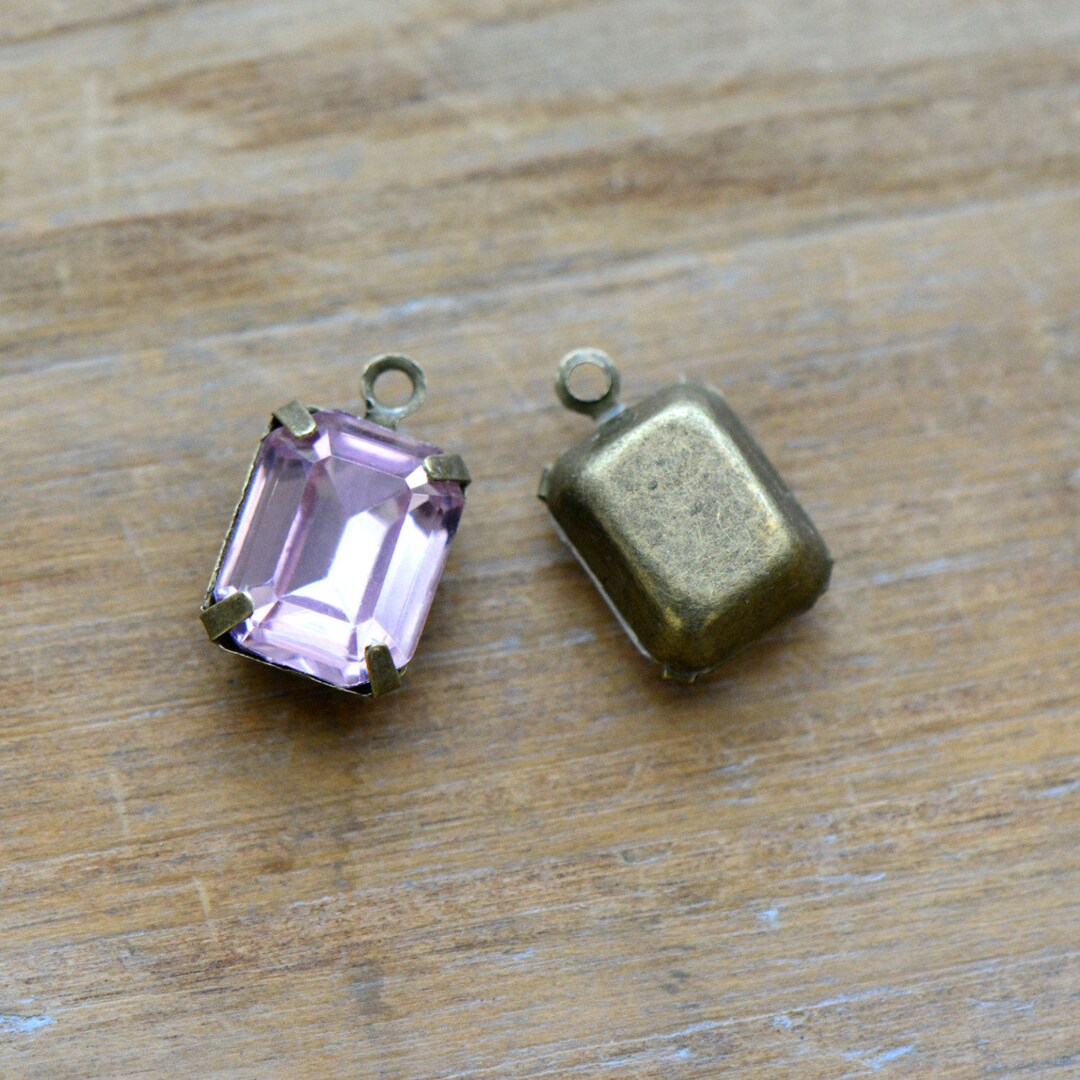 DIY 1 - Small Rectangle Jewel Charm LIGHT PINK Drop Gem Rectangle ...