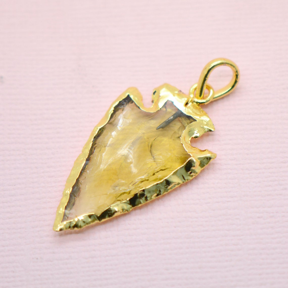 1 Amber Glass Arrowhead Charm 24K GOLD or SILVER Plated Edge Gemstone ...