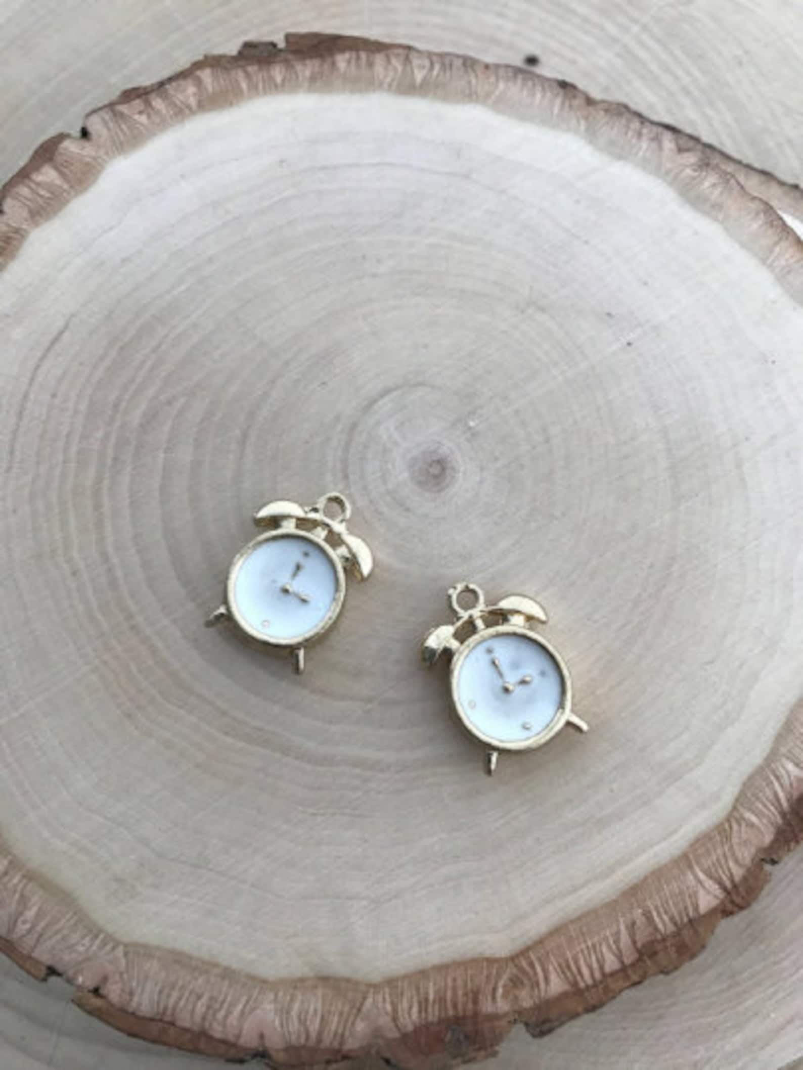 1 -alarm Clock Charm - Enamel Gold Brass Vintage Style Pendant Charms ...