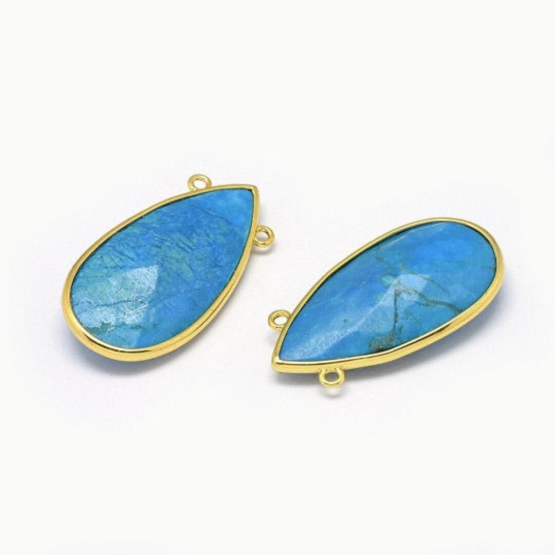 2-drop Stone Connector Link Charms Blue Faceted Glass in 24k GOLD ...